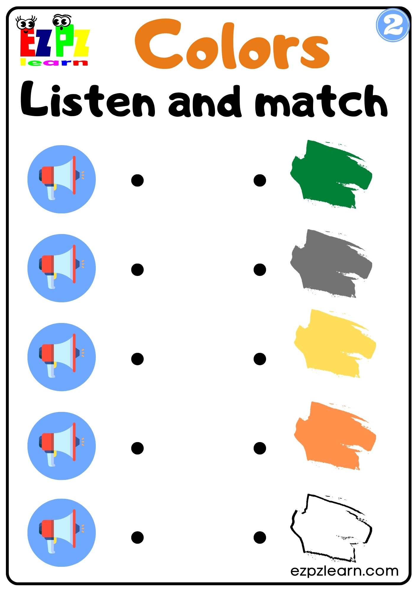 Interactive Colors Worksheet Listen and Match the Correct Images Activity for Kids and ESL ...